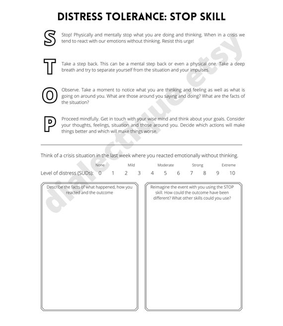 Distress Tolerance: Stop Skill Handout and Worksheet - Etsy Canada Distress Tolerance: Stop Skill Handout and Worksheet - Etsy Canada