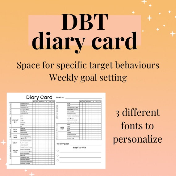 DBT Diary Card Weekly Skills Homework Goal Planning Target - Etsy