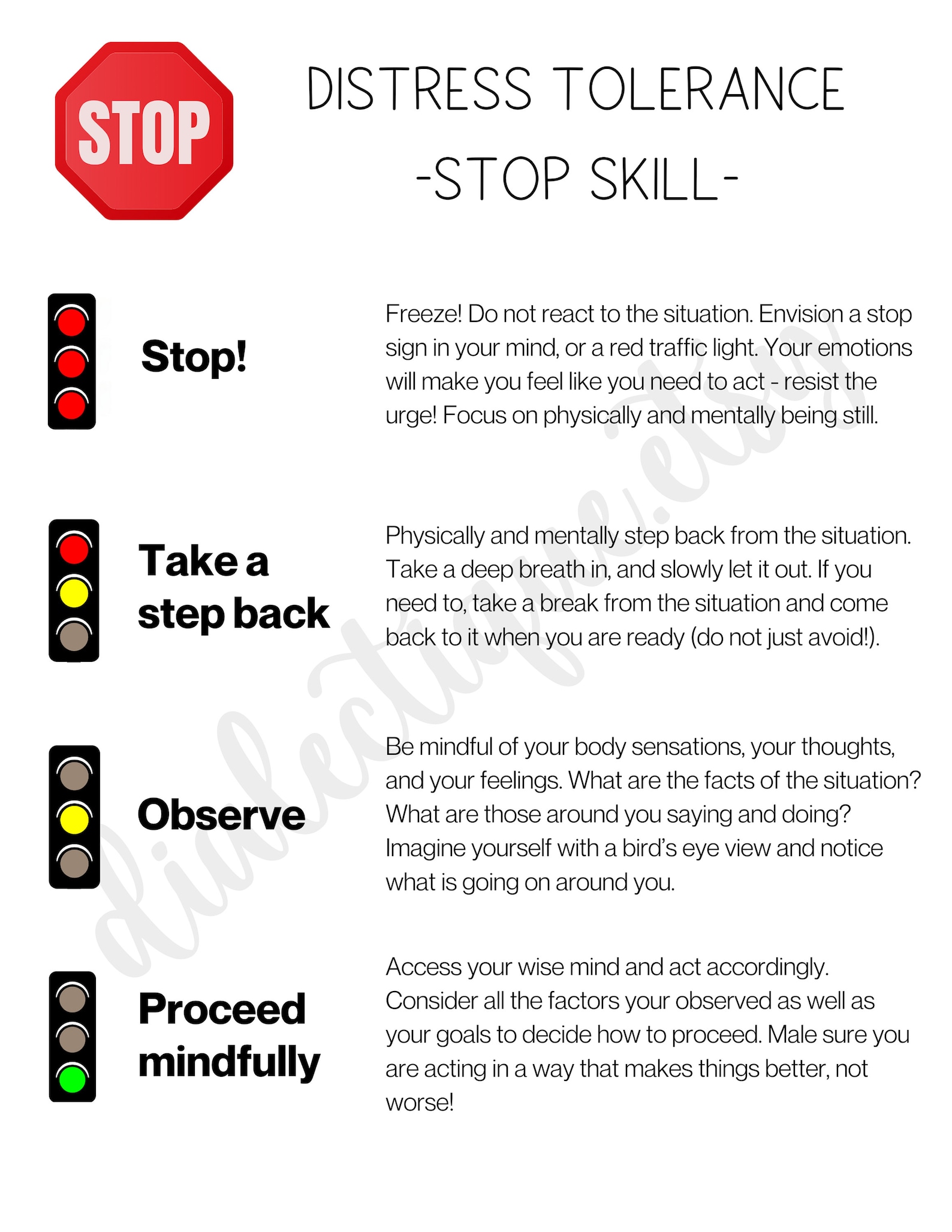 DBT STOP Skill - Distress Tolerance Handout for Dialectical Behaviour ...