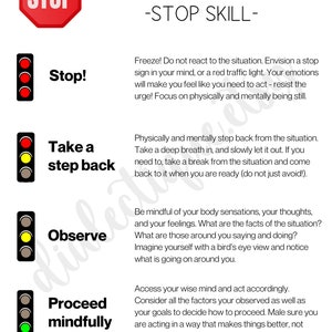 DBT STOP Skill - Distress Tolerance Handout for Dialectical Behaviour ...