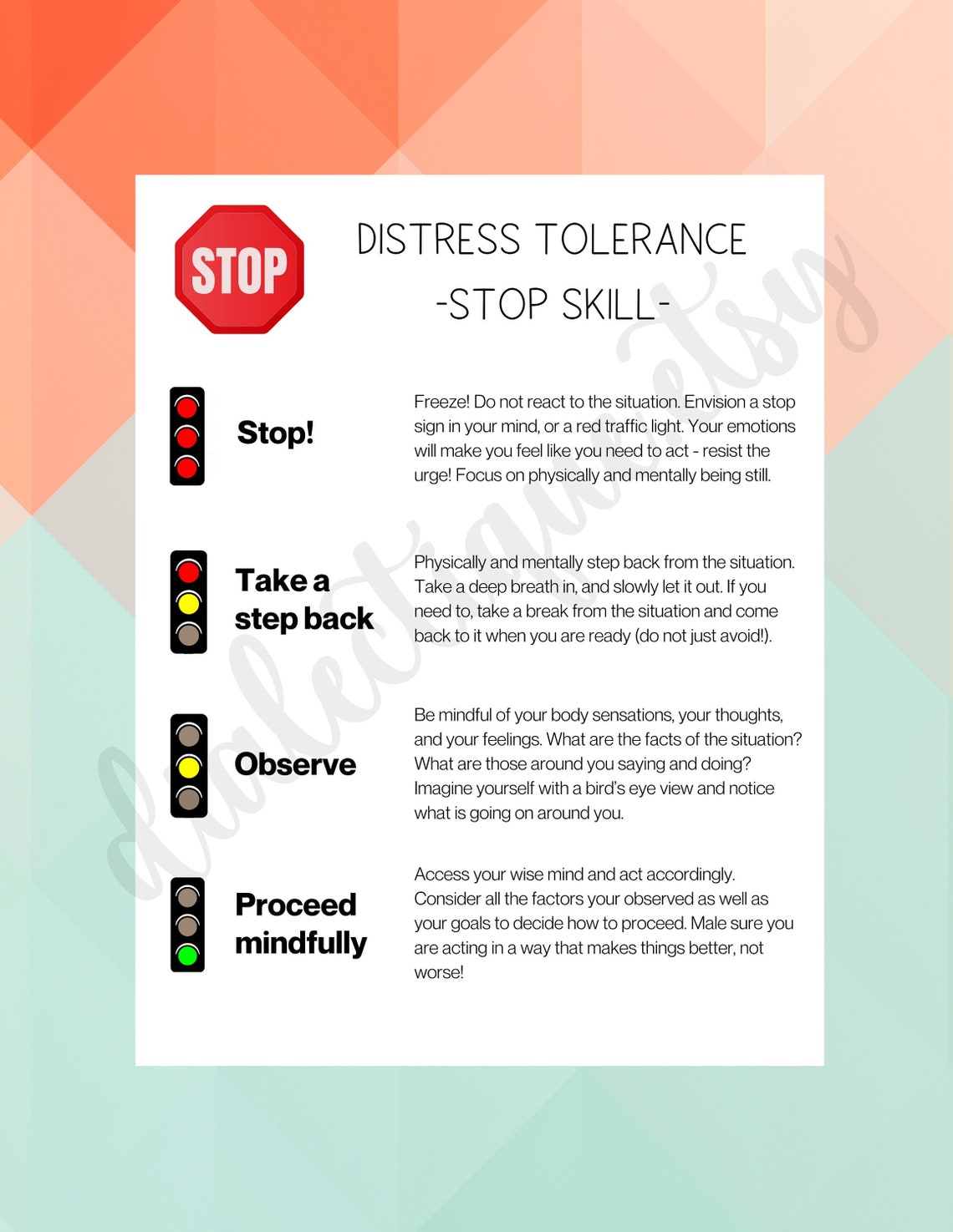 DBT STOP Skill - Distress Tolerance Handout for Dialectical Behaviour ...