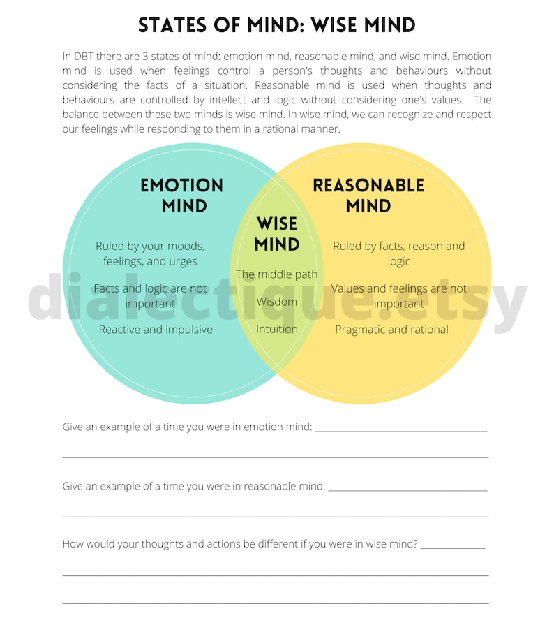 States of Mind: Wise Mind Worksheet - Etsy