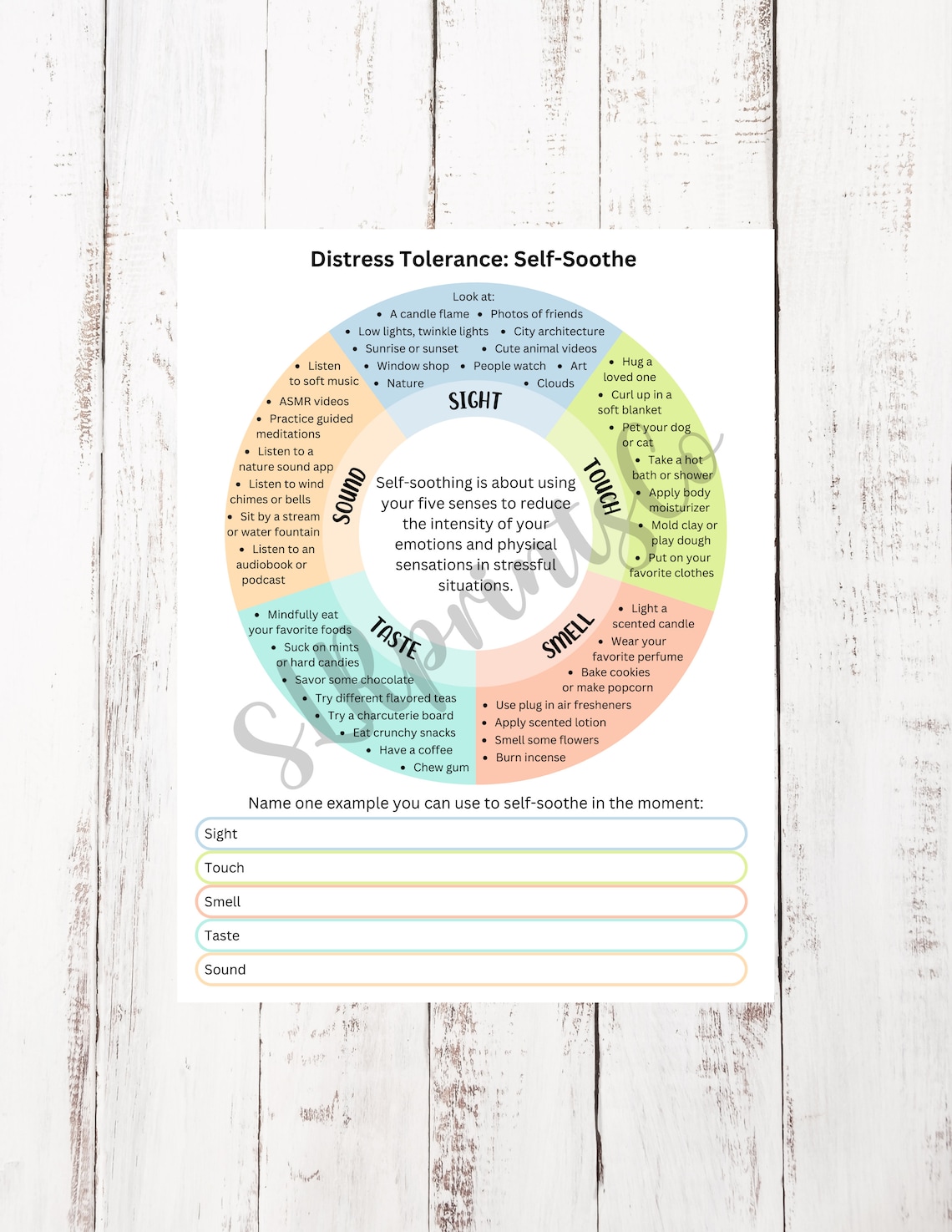 DBT Self-soothe Therapy Worksheet - Distress Tolerance Skill Handout - Etsy