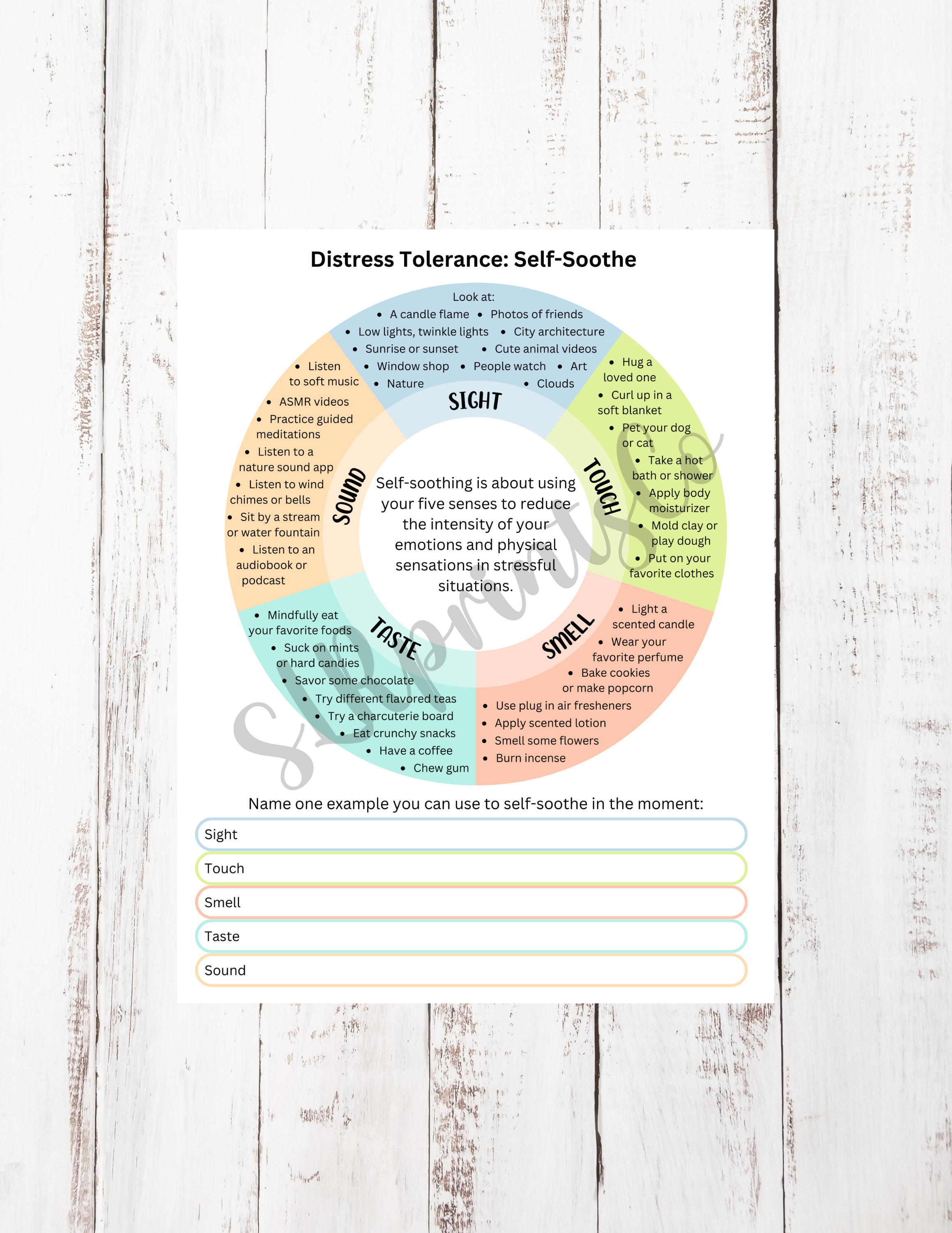 DBT Self-soothe Therapy Worksheet - Distress Tolerance Skill Handout - Etsy