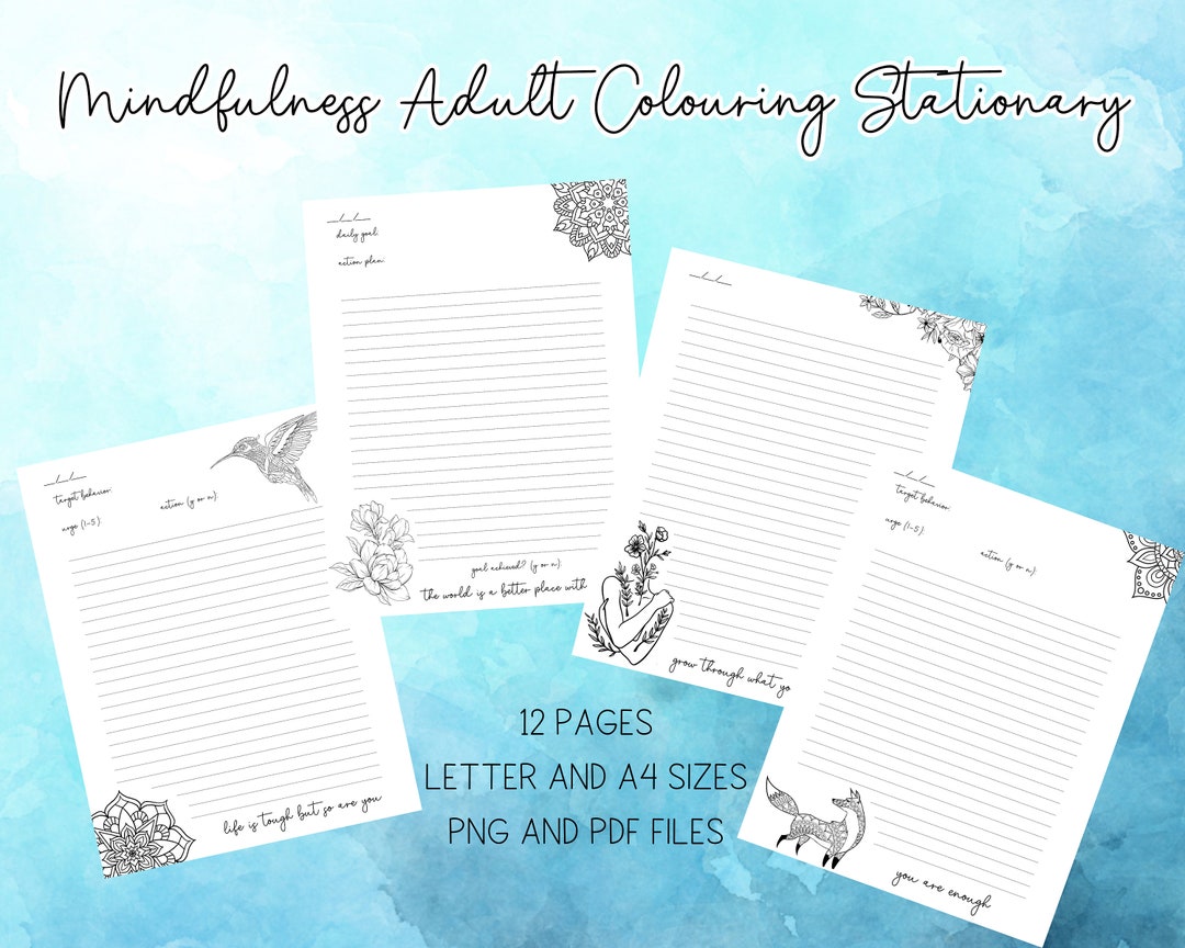 Mindfulness Adult Colouring Stationary With Daily Goals and Target ...