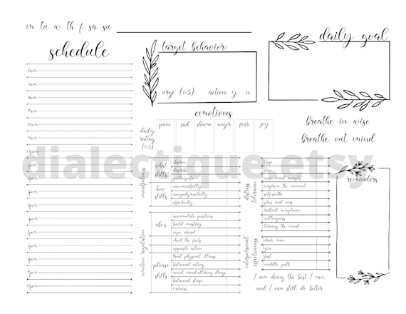 Daily Goal Planner With DBT Diary Card and Hourly Schedule | Etsy