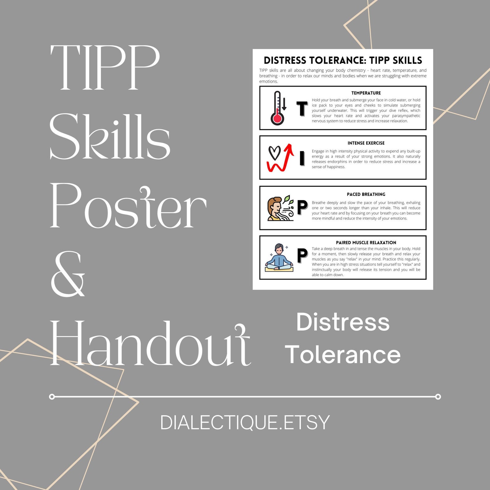 DBT Distress Tolerance: TIPP Skills Poster and Handout - Etsy