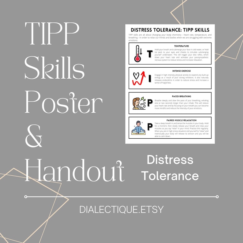 DBT Distress Tolerance: TIPP Skills Poster and Handout - Etsy