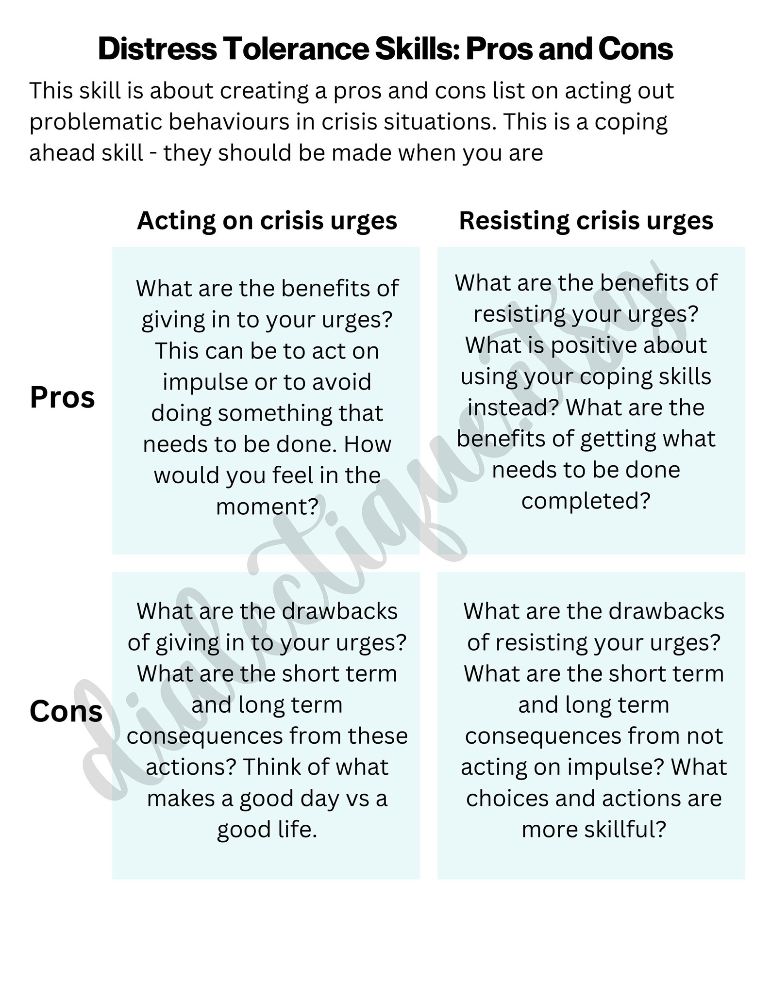 DBT Crisis Survival Skills - Distress Tolerance Skills Bundle With 9 ...