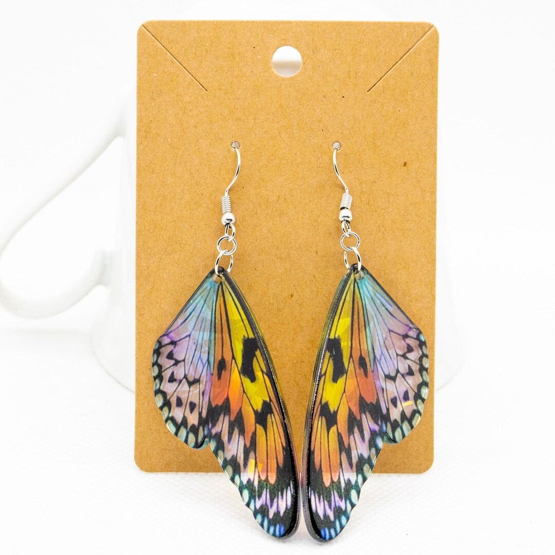 Holographic Rainbow Imitation Butterfly Wing Earrings - Etsy