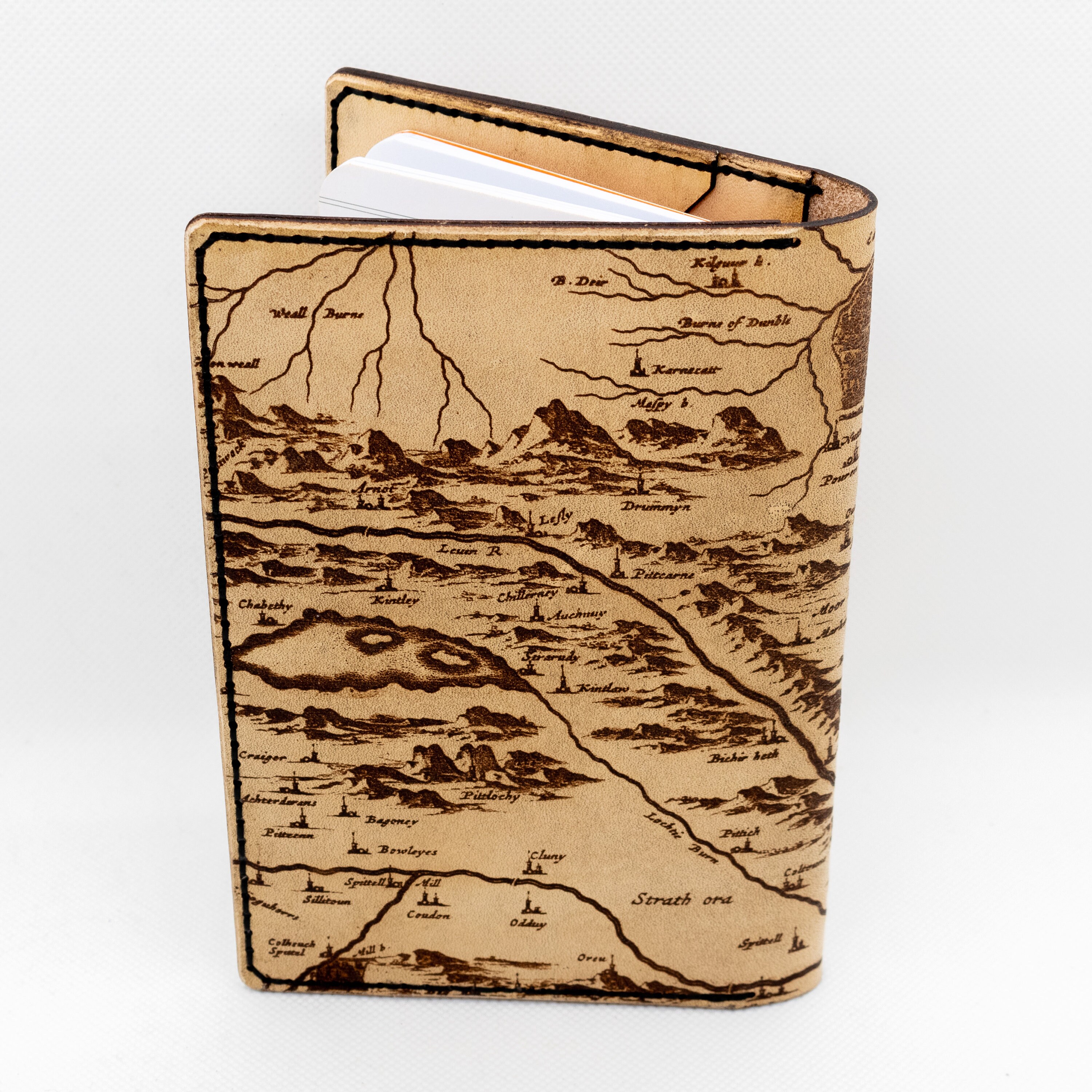 Leather Field Notebook Cover With Laser Engraved Map Of Fife, Scotland 