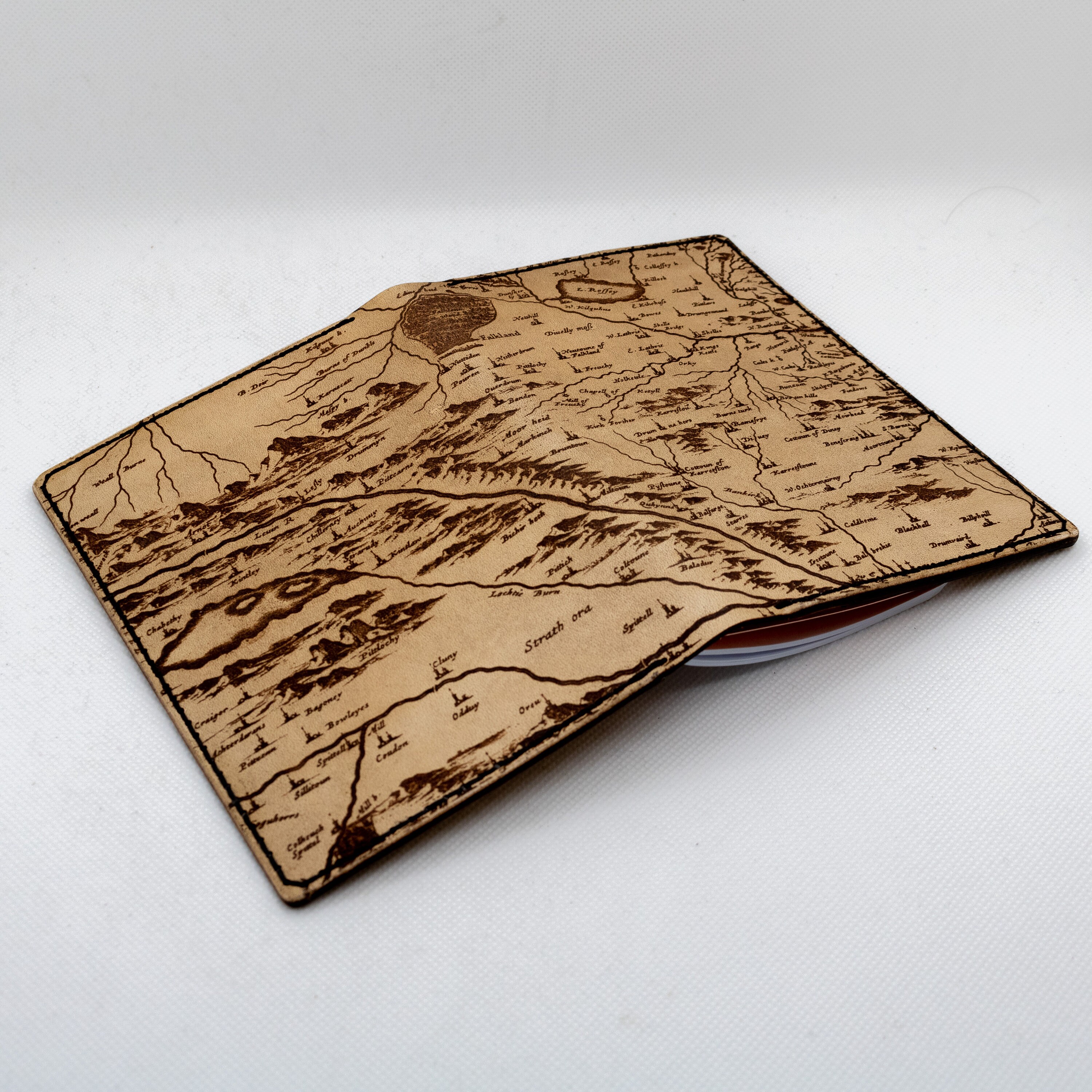 Leather Field Notebook Cover With Laser Engraved Map Of Fife, Scotland