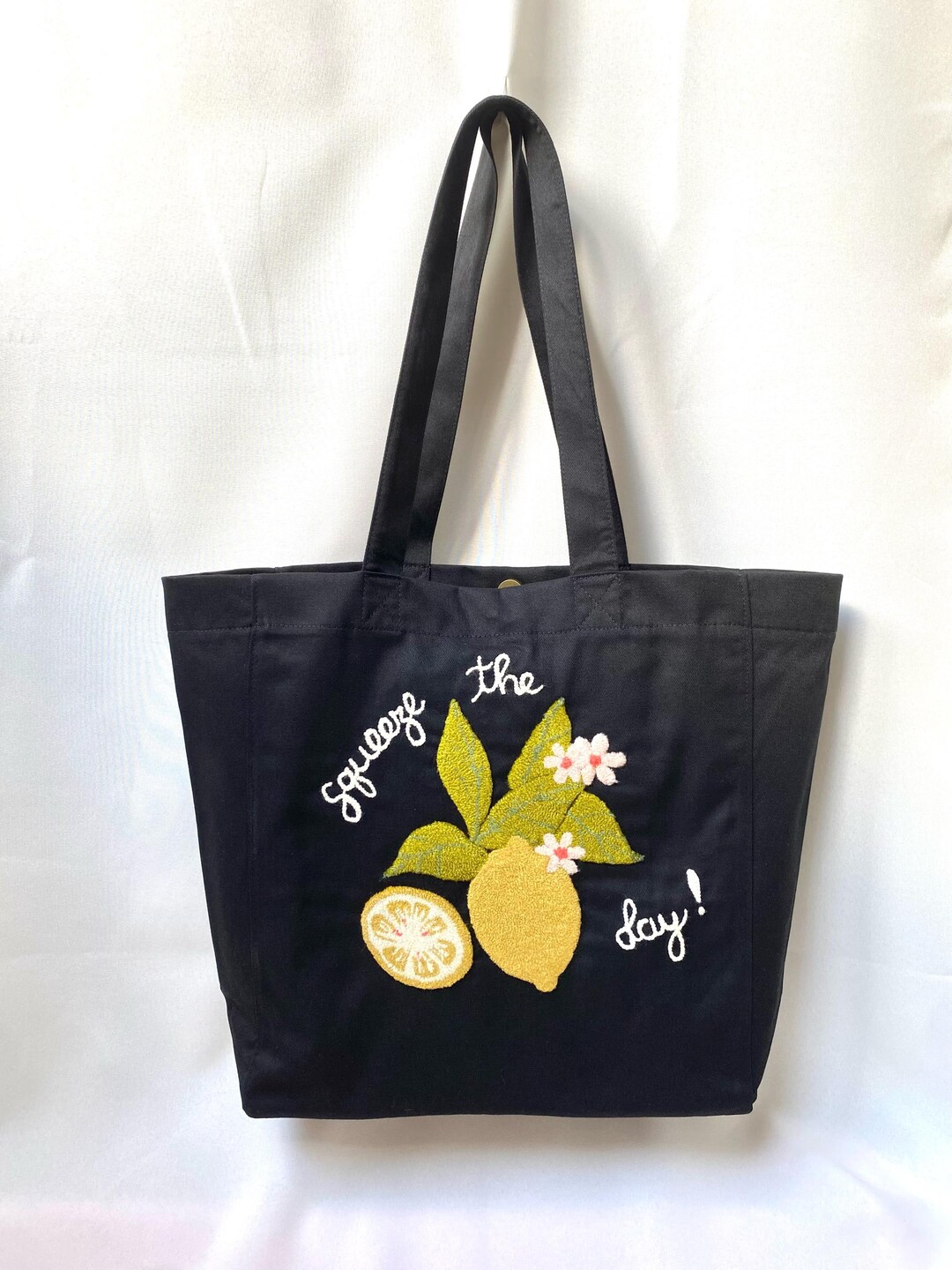 Handmade Punch Needle Lemon Tote Bag: Embroidered Organic Cotton - Etsy