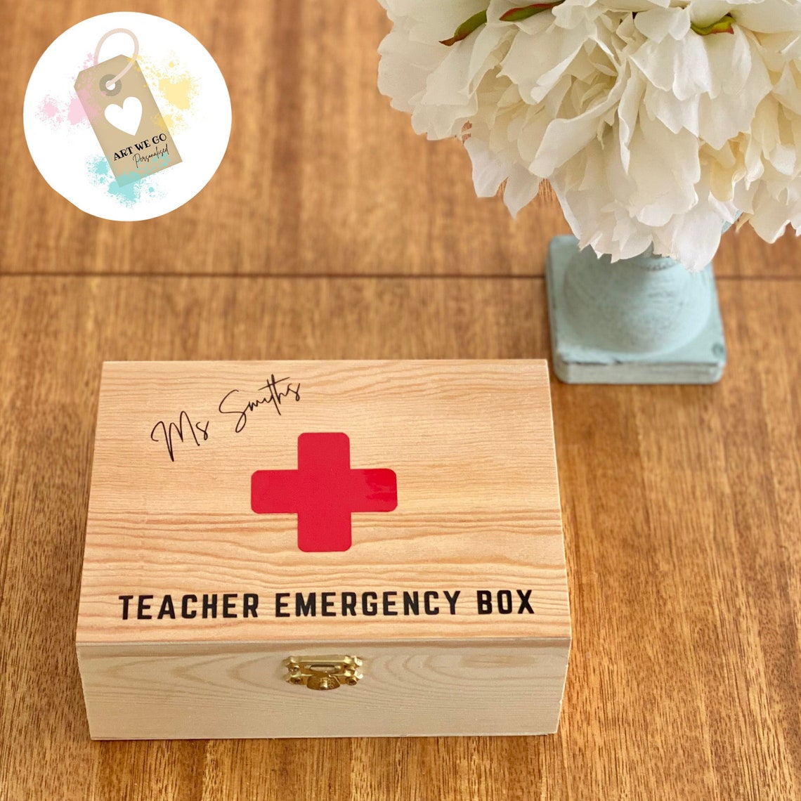 Personalized Teacher Emergency Box | Wooden Teacher Appreciation Gift ...