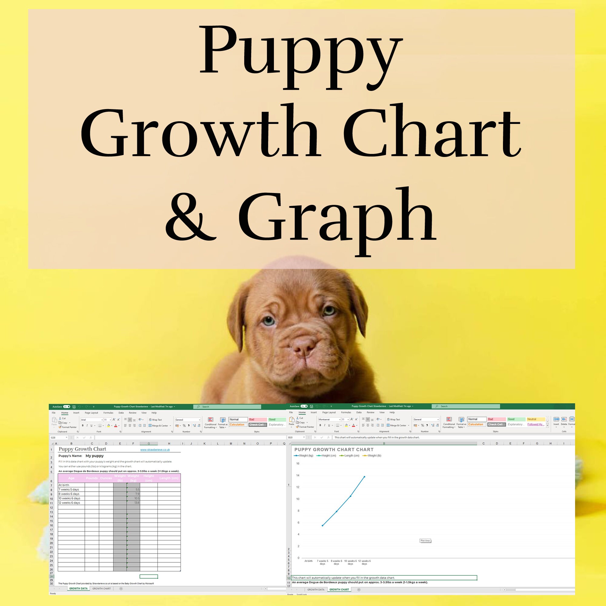 Puppy Weight Growth Chart & Graph auto Updating - Etsy UK