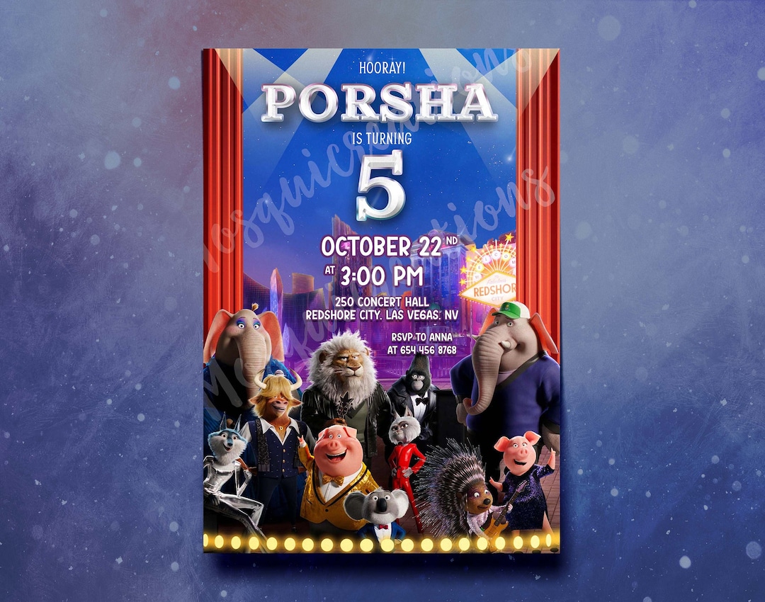 Sing Invitation Personalized, Sing 2 Digital Invitation, Sing Birthday ...