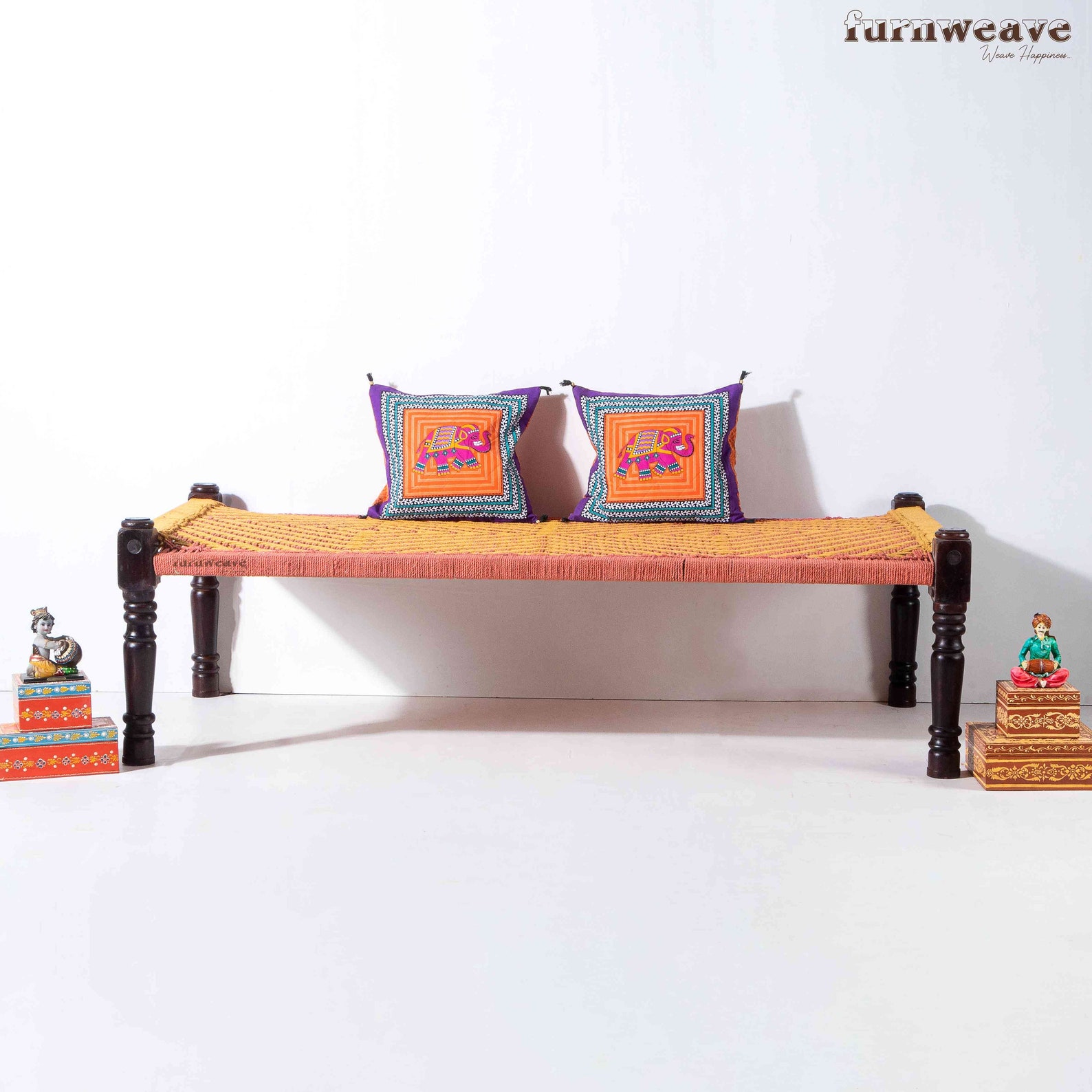 Furnweave Wooden Handwoven Charpai Bed | Village Khatiya | Single Cot ...