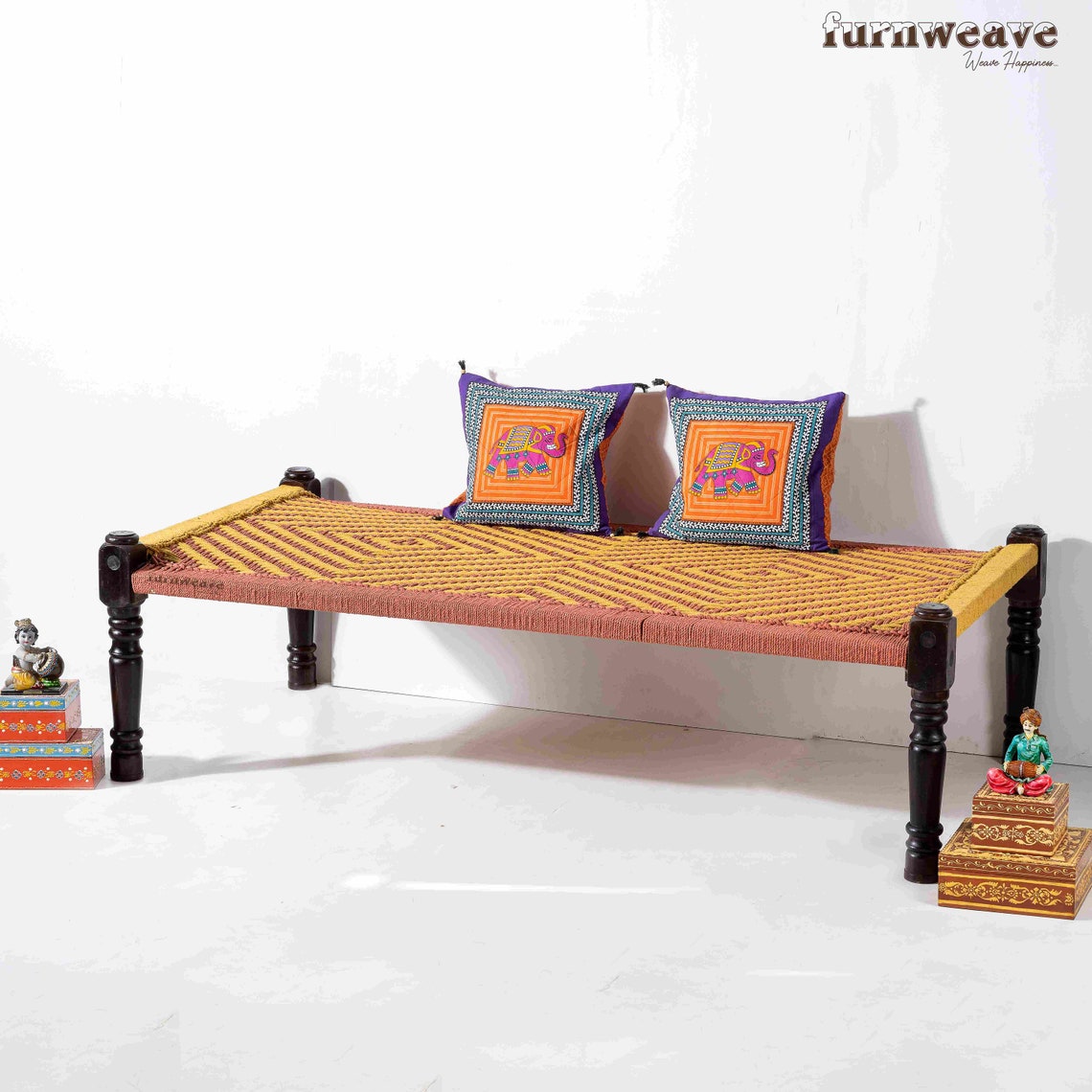 Furnweave Wooden Handwoven Charpai Bed | Village Khatiya | Single Cot ...