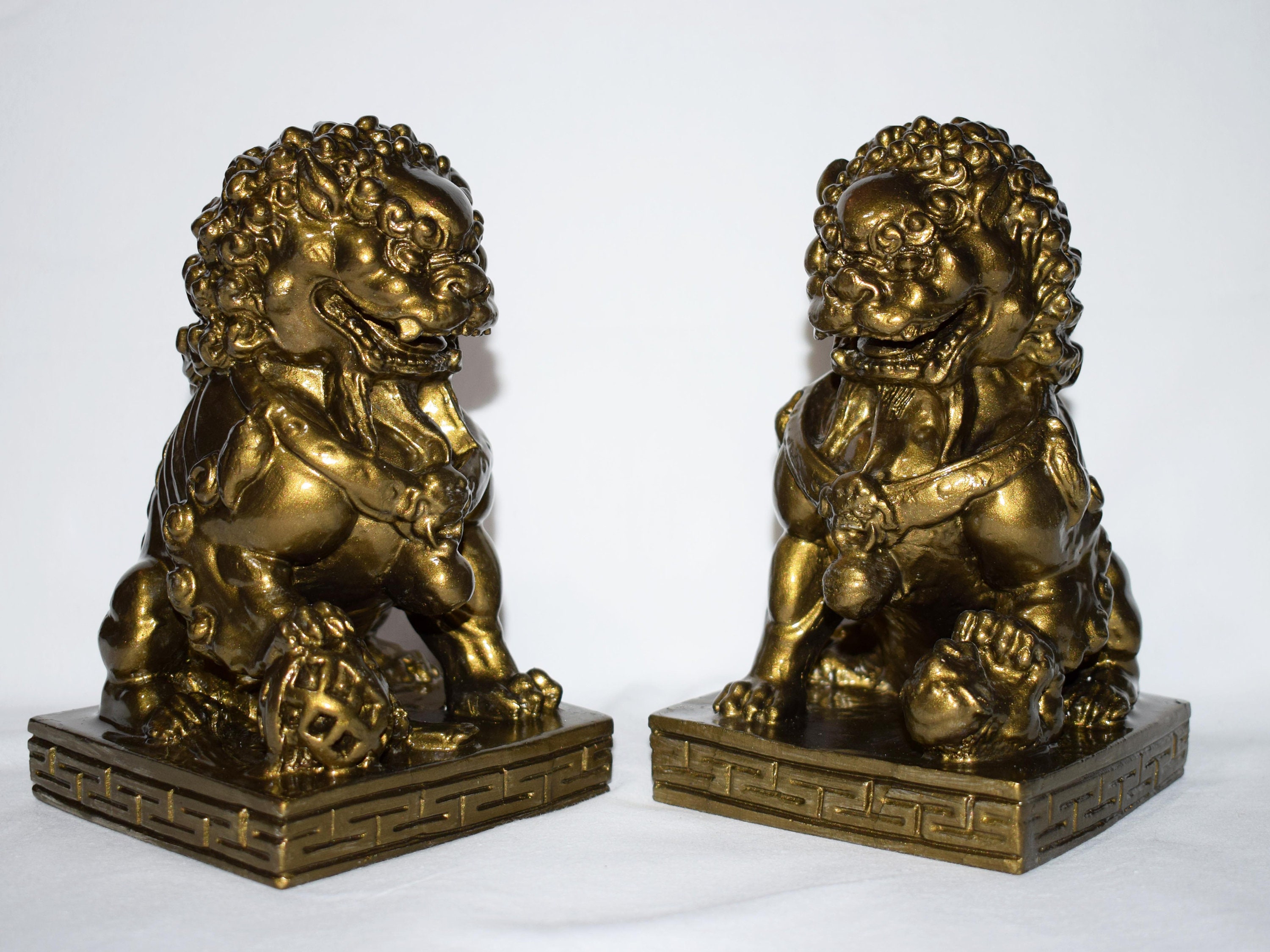 2 X Foo Dogs SET Figures Fu Dog Statue Fu Lion Chinese Statuette ...