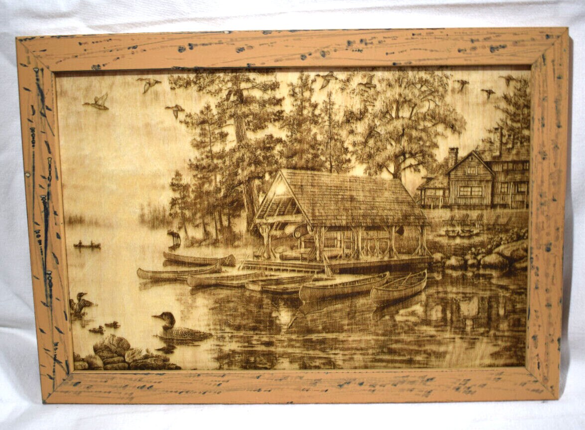 Mural Landscape Sunset at the Hunting Lodge Pyrography Wood in Wooden ...