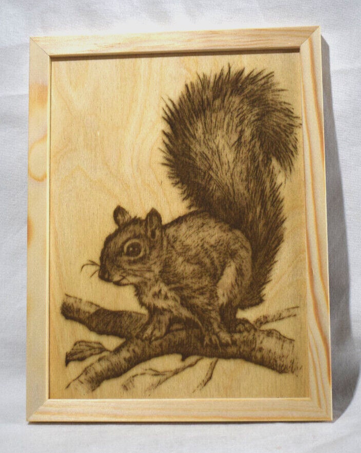 Wall Picture Squirrel Pyrography on Wood in a Wooden Frame Pyrography ...