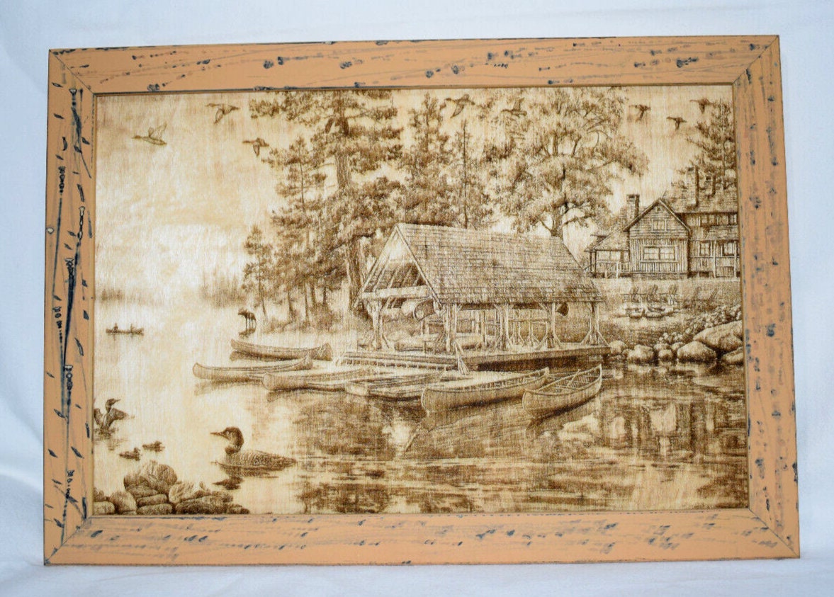 Mural Landscape Sunset at the Hunting Lodge Pyrography Wood in - Etsy UK