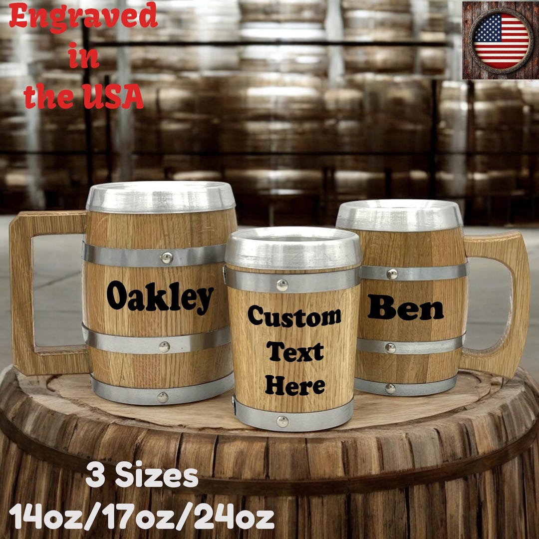 Personalized Barrel Mugs W/ Stainless Steel Interior, Customized ...