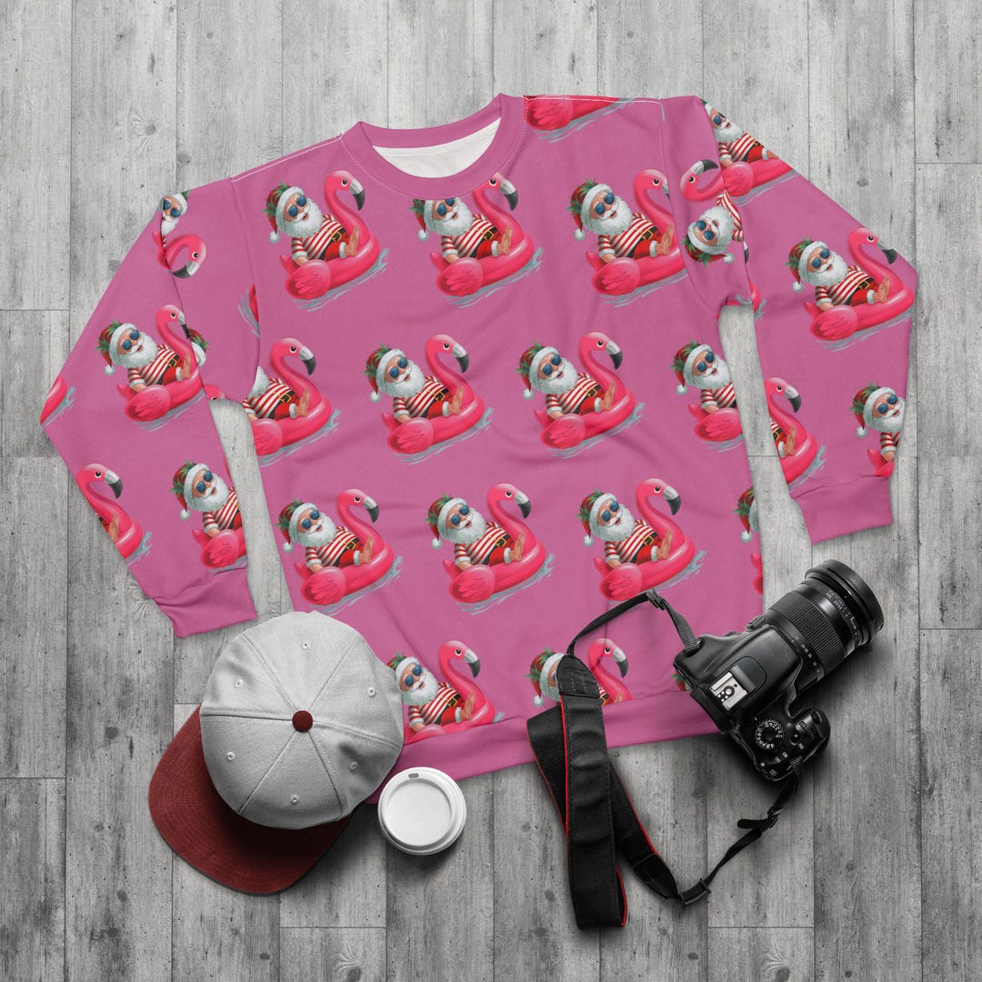 Santa Riding Flamingo Ugly Christmas Sweatshirt, Funny Holiday Jumper ...