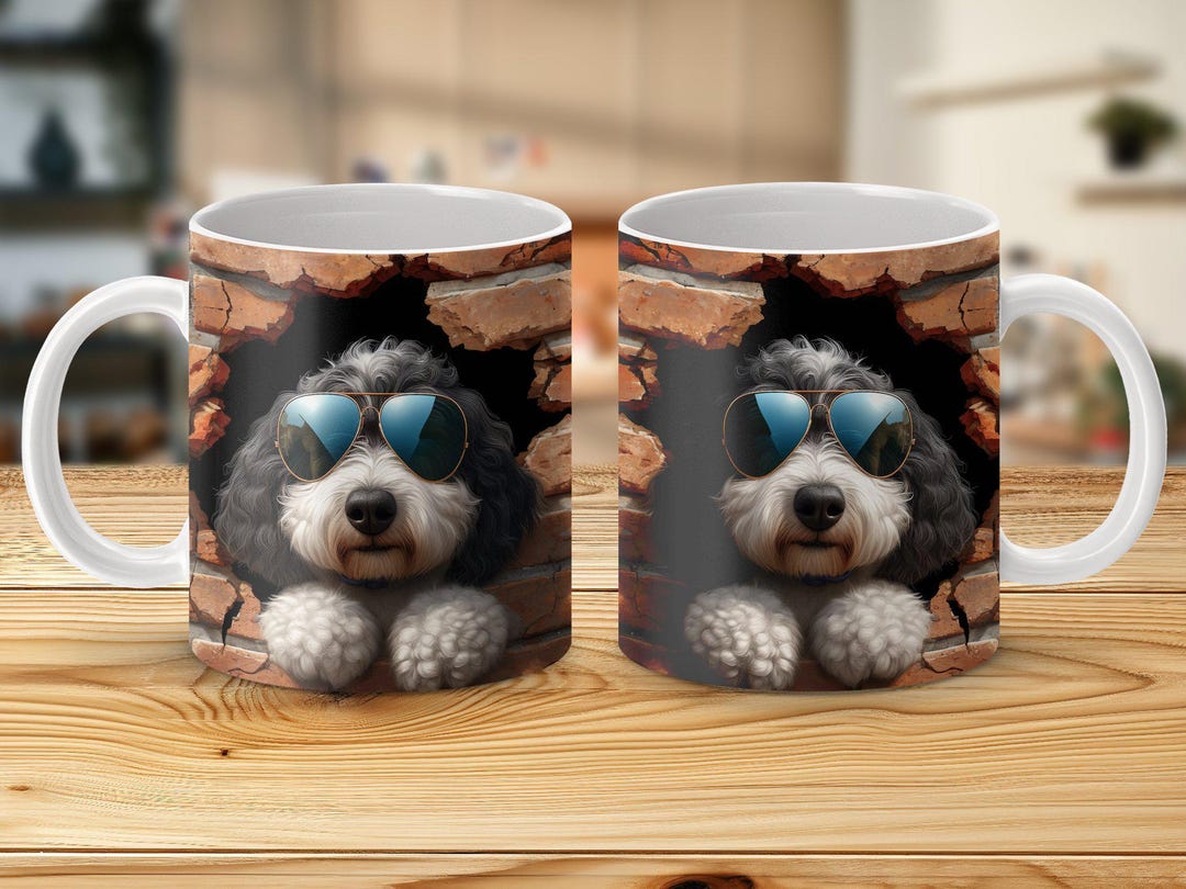 Cute Dog Wearing Sunglasses, Sheepadoodle Mugs, Digital Download, PNG ...