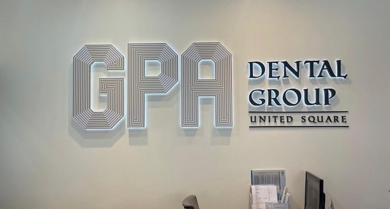 Custom LED Backlit Business Sign | 3D Metal Logo Reception Signage - Etsy
