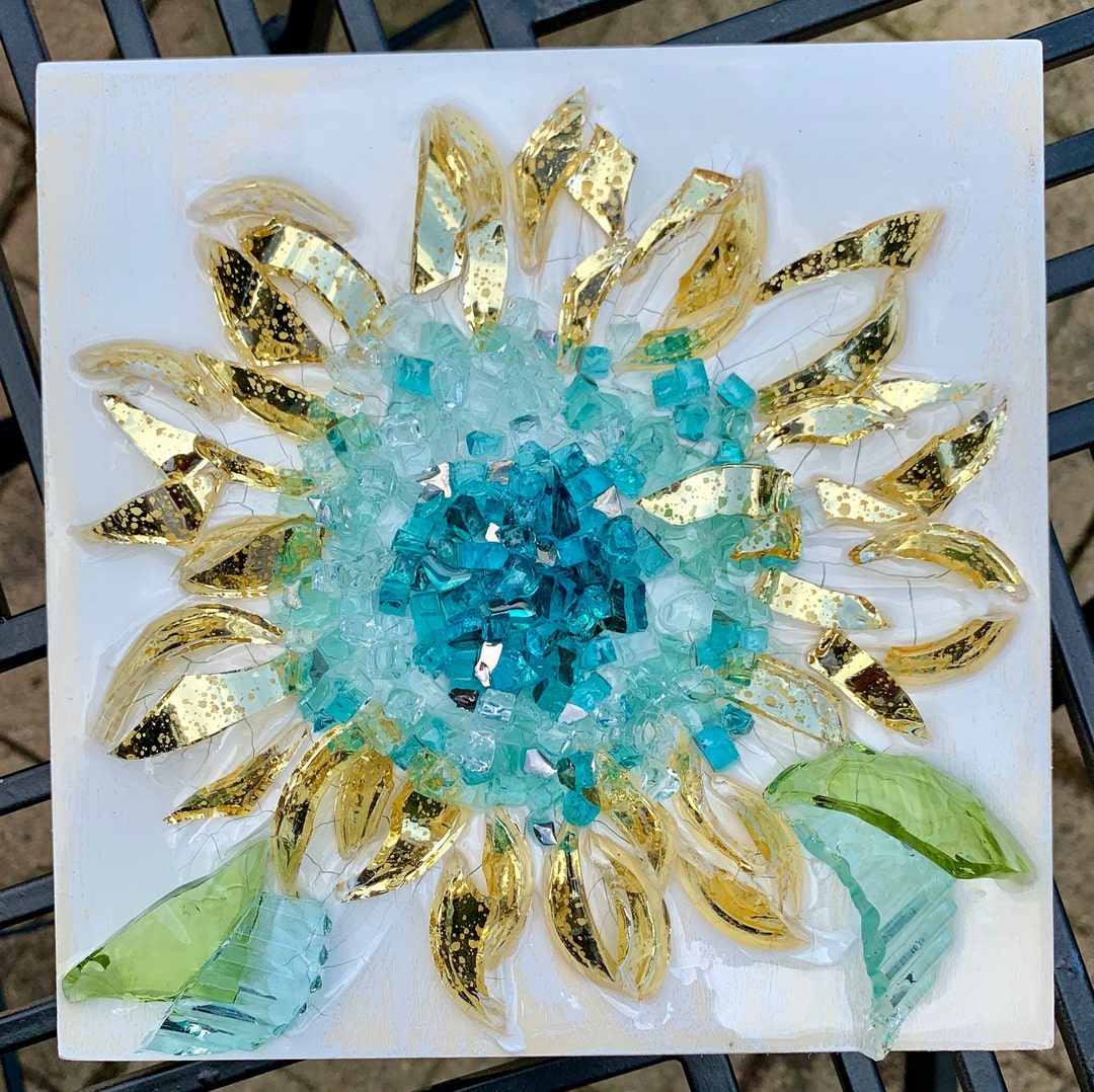 Sunflower Glass And Resin Art Crushed Glass Art Resin Art Wall Decor Mothers Day T Etsy