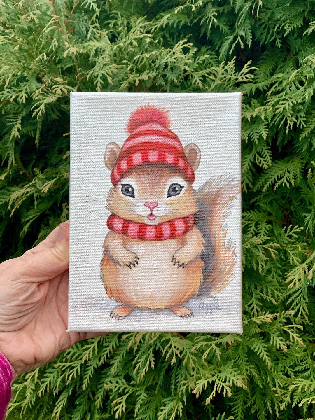 Winter Chipmunk Painting: Original Acrylic Woodland Art (5x7 In) - Etsy