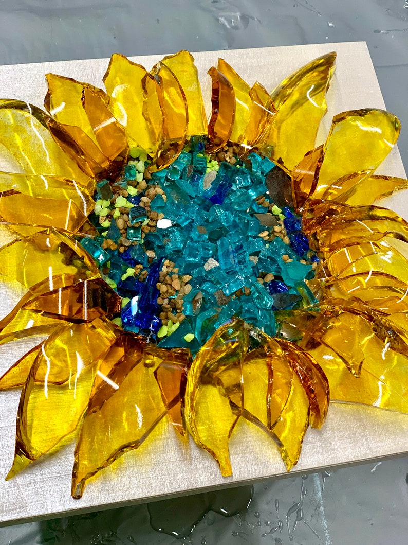 Sunflower Glass and Resin Art Crushed Glass Art Resin Art Wall Decor - Etsy