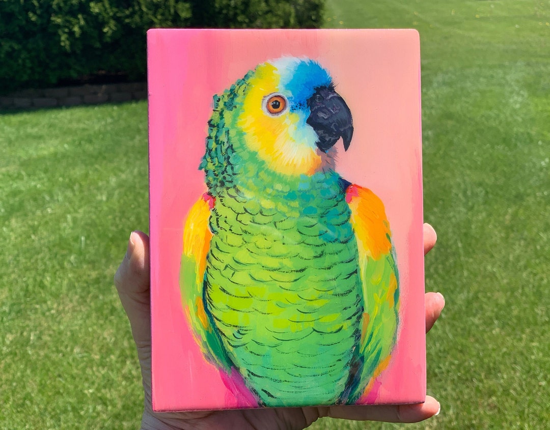 Hand-painted Parrot Art: Original Acrylic Painting on Wood Panel - Etsy