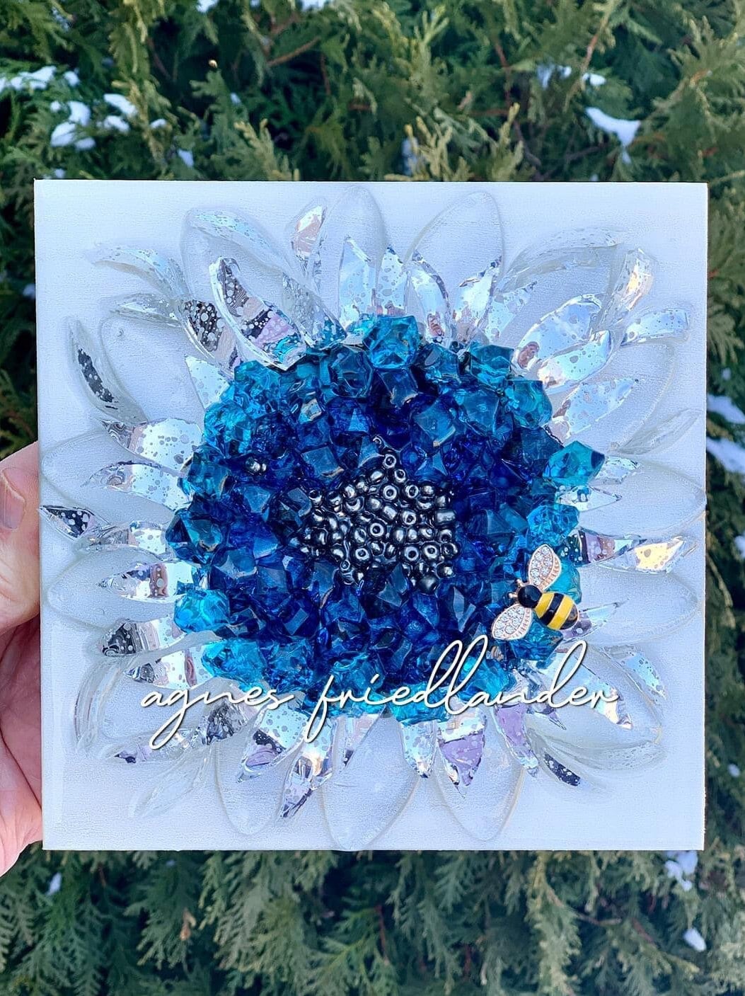 Sunflower Glass and Resin Art Crushed Glass Art Resin Art Wall Decor ...