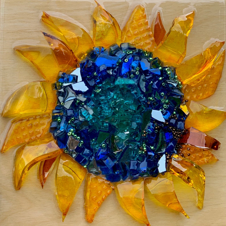Sunflower Glass and Resin Art Crushed Glass Art Resin Art Wall Decor - Etsy