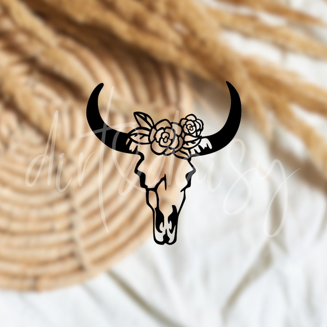 Floral Longhorn Decal, Floral Skull Decal, Cow Skull Sticker, Western ...