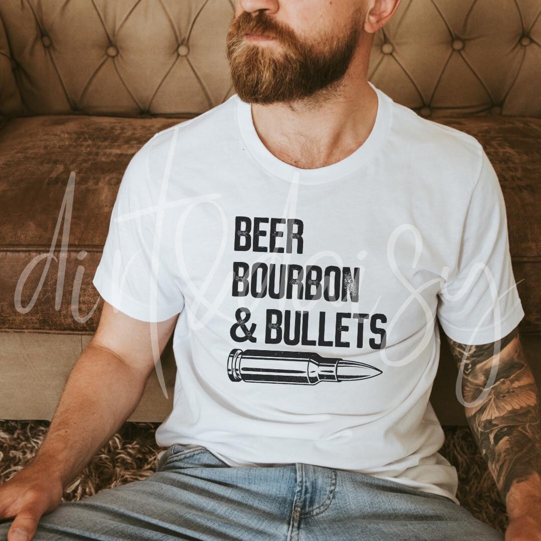 Beer Bourbon and Bullets Tee, Shirts for Men, Pro Gun Shirts, Gifts for ...