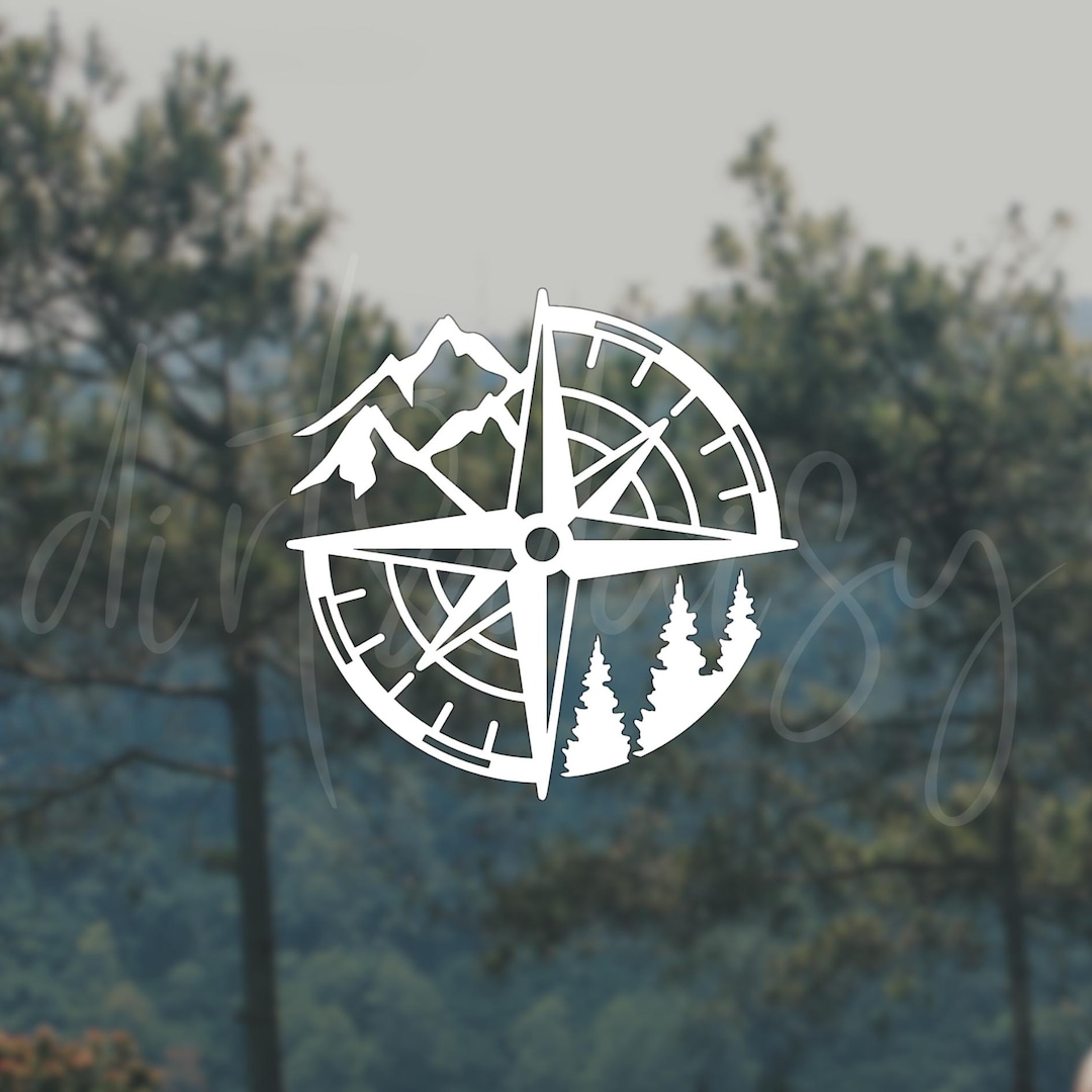 Mountain Compass Decal, Mountain Decal, Compass Stickers, Outdoorsy ...