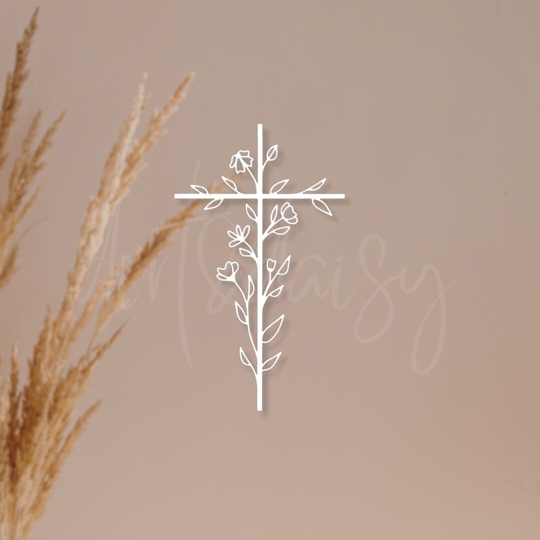 Floral Cross Decal, Floral Cross Sticker, Waterproof/weatherproof ...