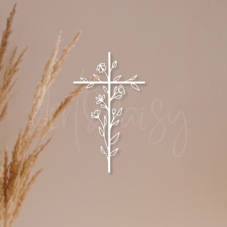 Floral Cross Decal, Floral Cross Sticker, Waterproof Stickers ...
