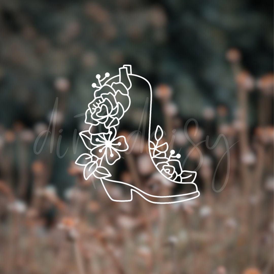 Floral Cowboy Boot Sticker, Cowboy Boot Decal, Car Decals, Country ...