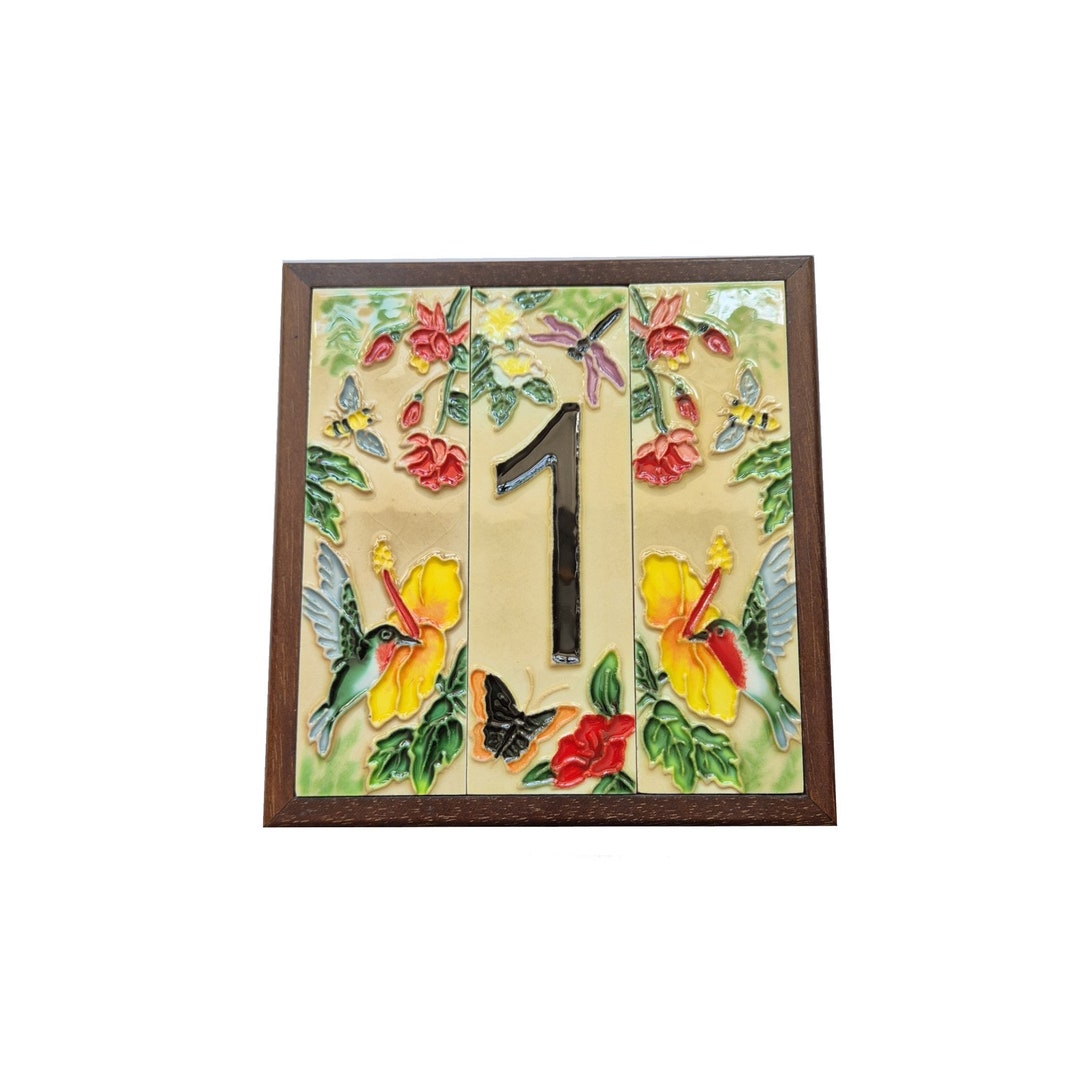 Hand-painted Ceramic House Number Tile: Dusk Pond Theme, Custom Address ...