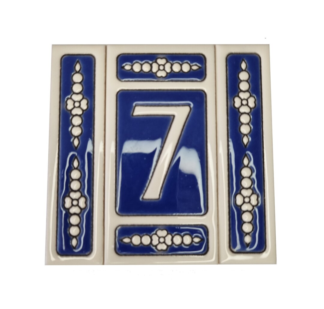 Atalaya M-3 Blue Hand-painted Number Tiles & Metal Filigree Frames: 11 ...