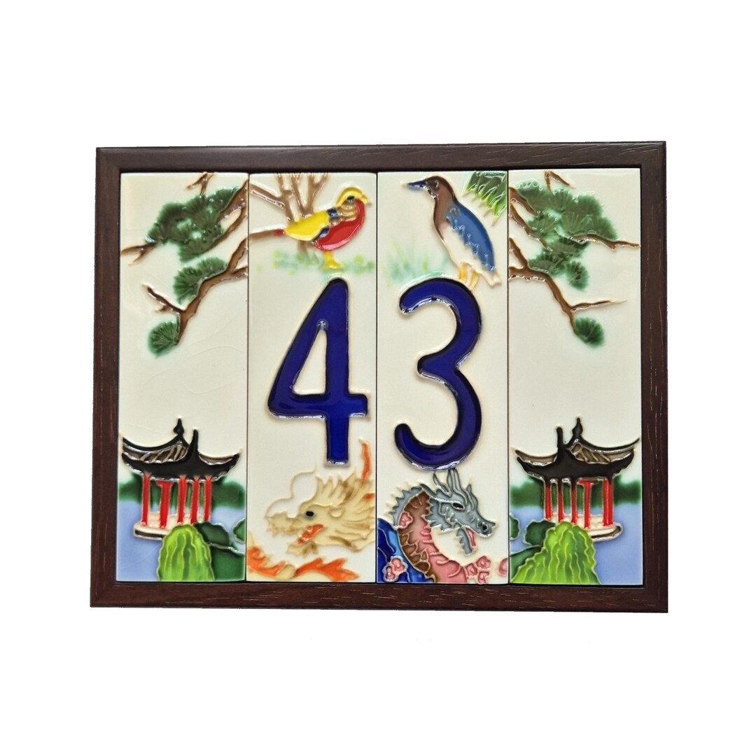 Hand-painted Oriental-themed Custom Address Ceramic House Numbers Tiles ...