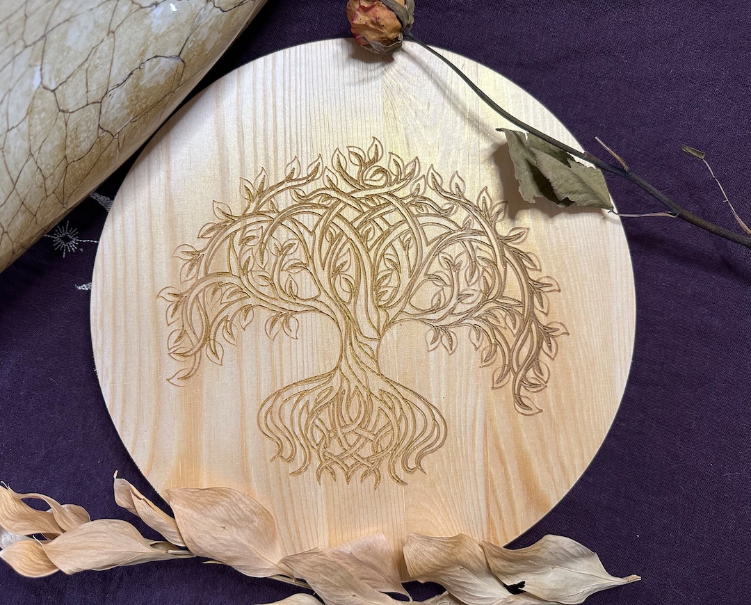 Tree of Life Wooden Altar Disk, Large Burned Altar Tile, Pagan ...