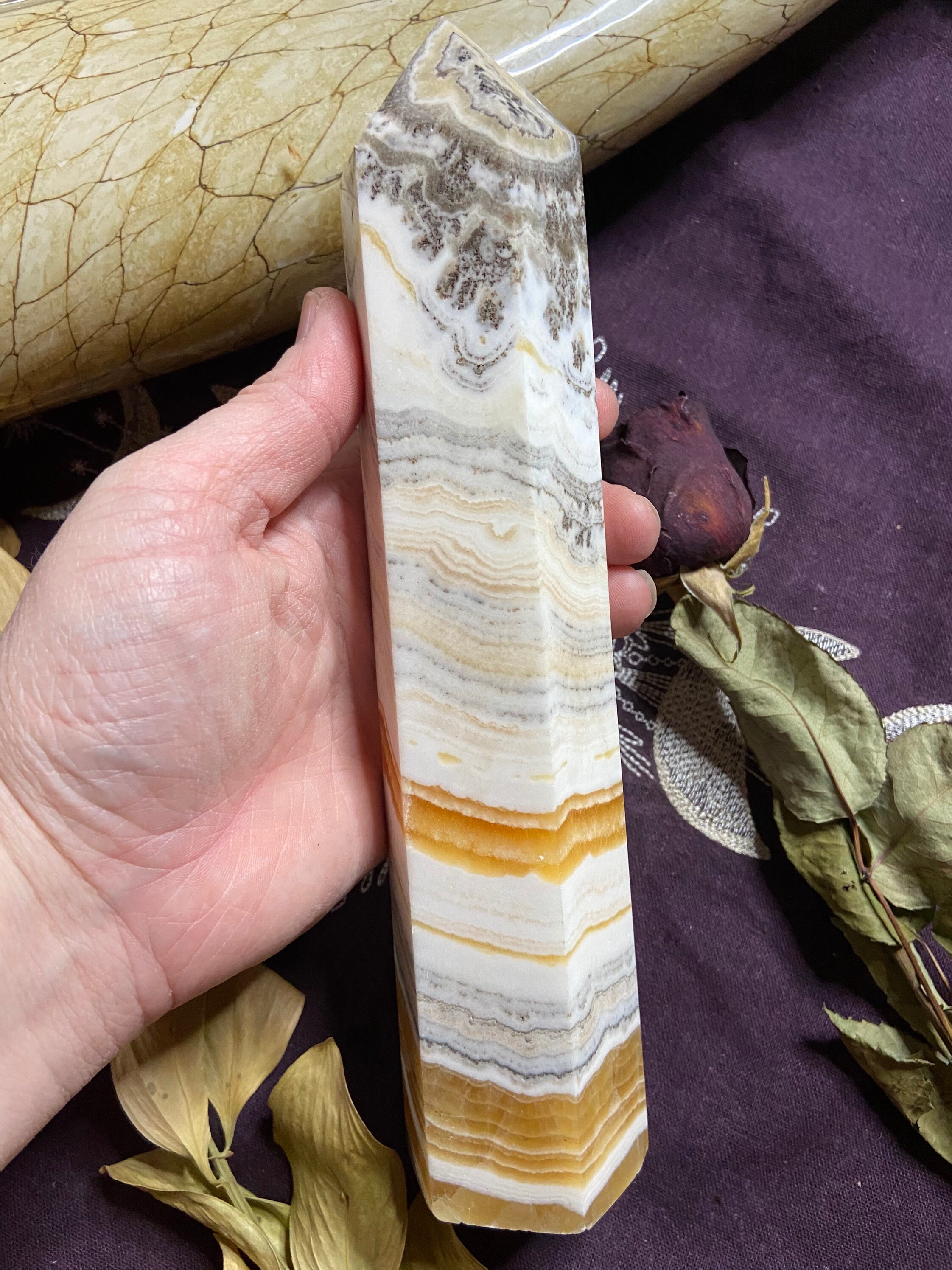 Thousand Layer Banded Calcite Tower, All Natural, Metaphysical — Triple ...