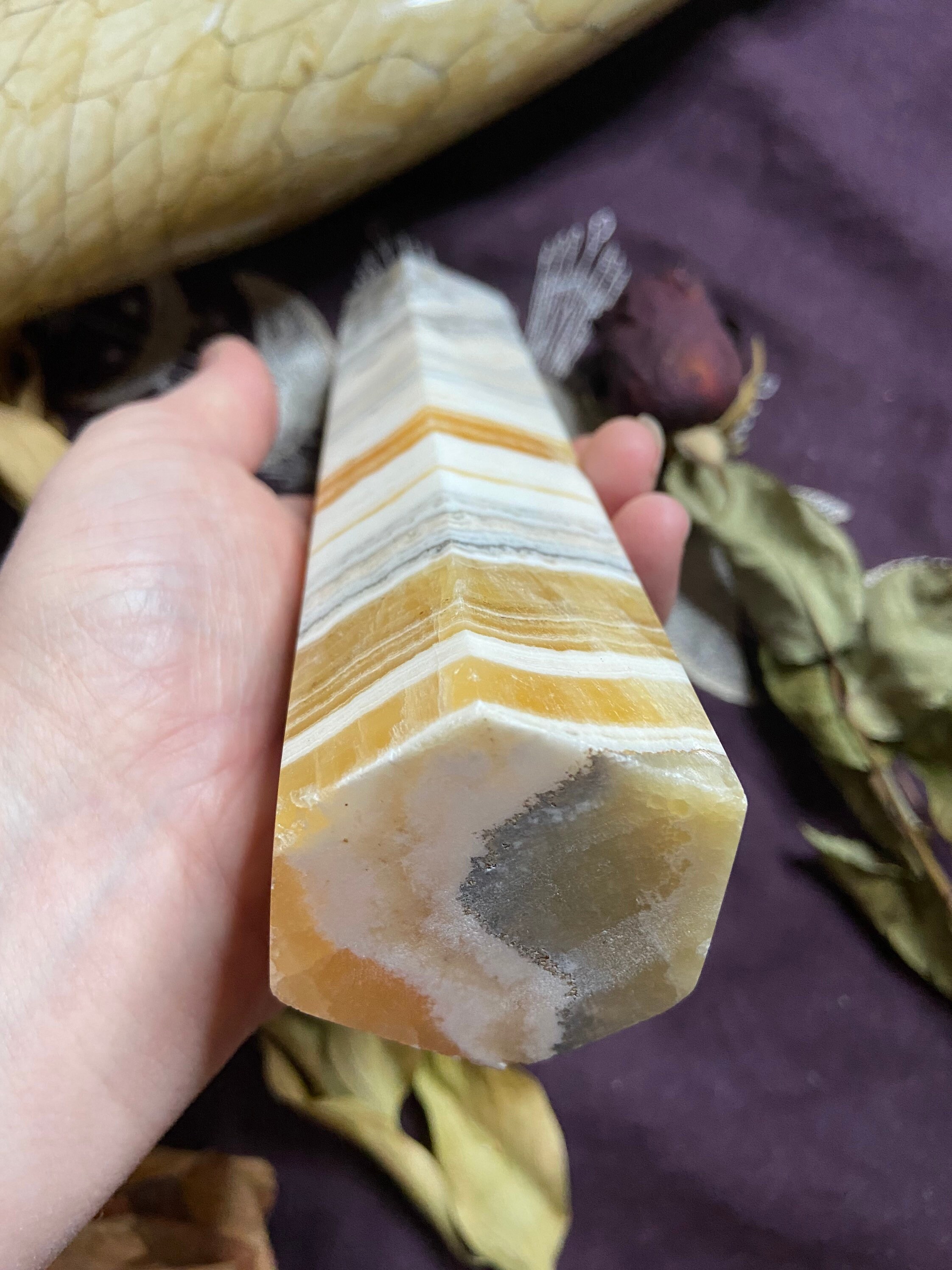 Thousand Layer Banded Calcite Tower, All Natural, Metaphysical — Triple ...