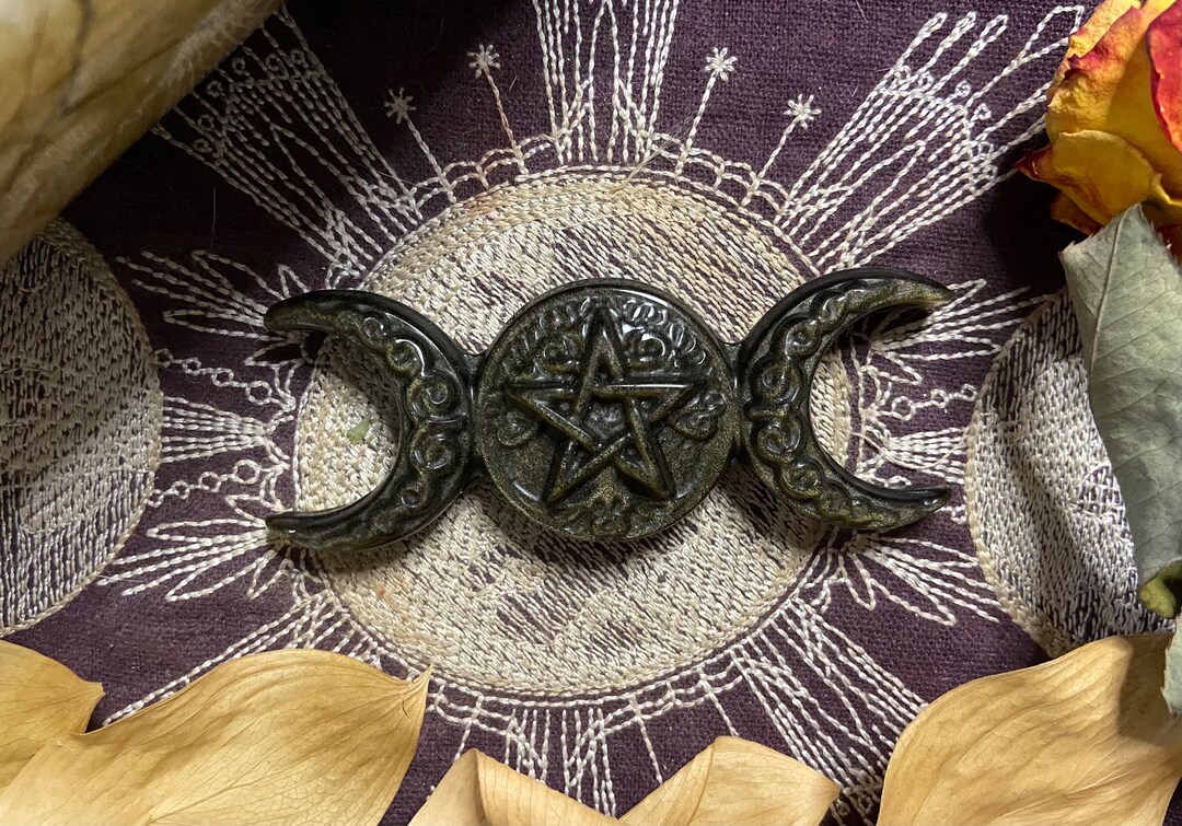 Goldsheen Obsidian Triple Moon and Pentacle, Gold Sheen Obsidian ...