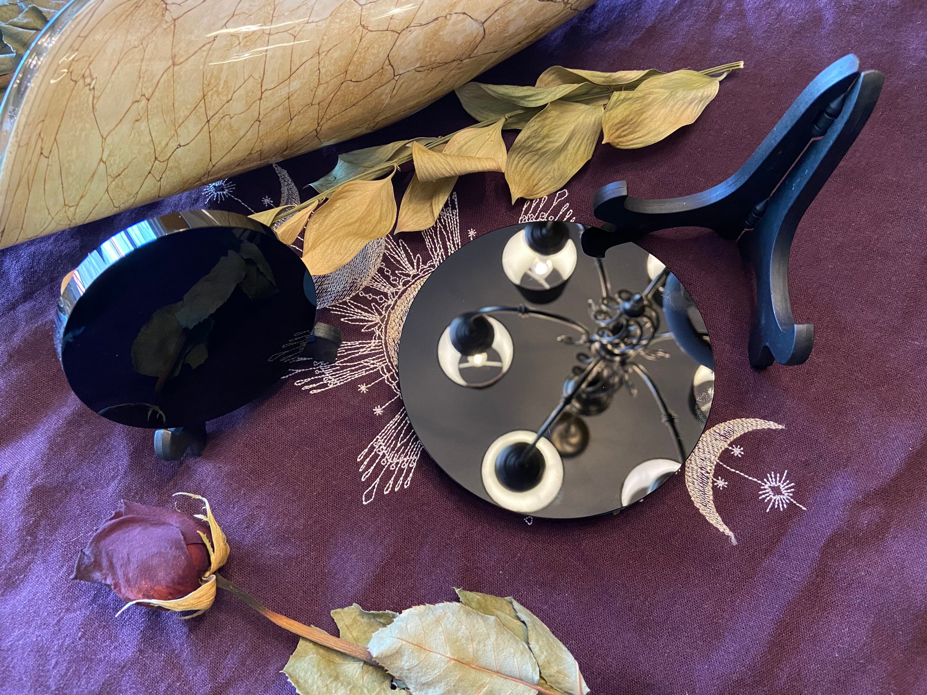 Black Obsidian Scrying Mirror With Stand — Triple Goddess Craft